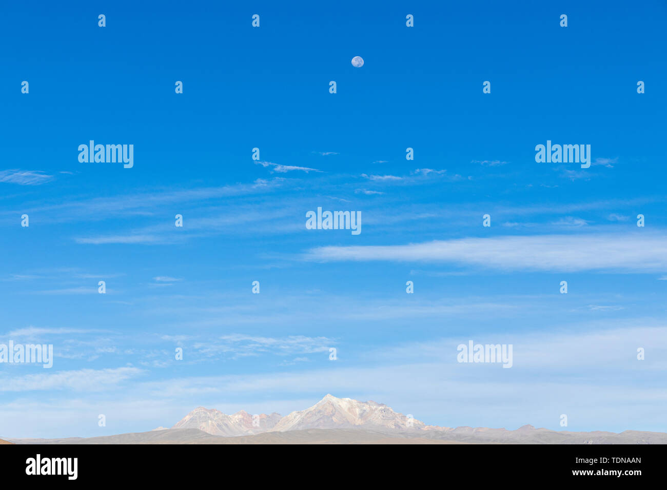 Full moon over the snowcapped Andes in Yanque, Colca canyon, Peru ...