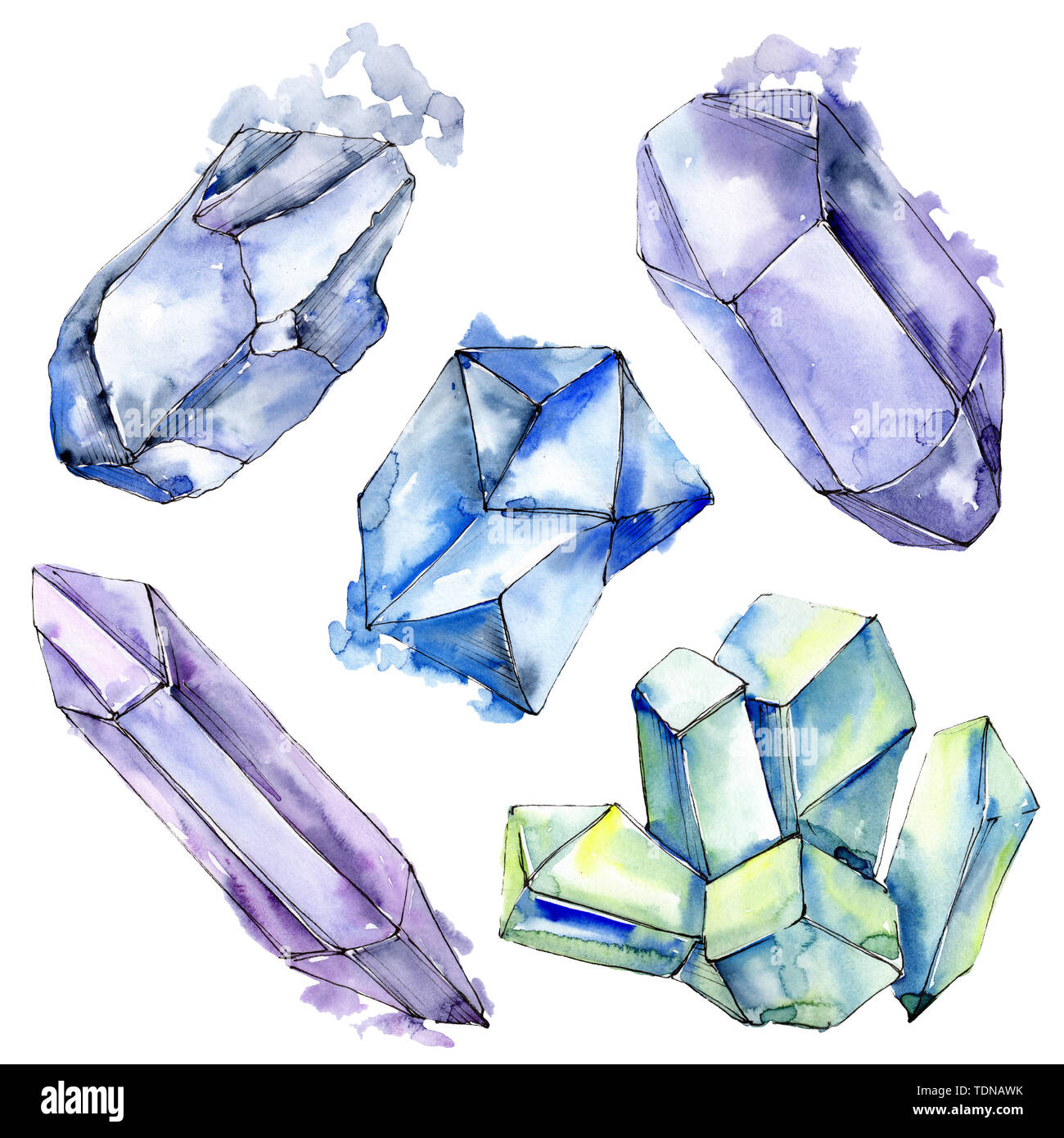 Colorful diamond rock jewelry minerals. Watercolor background ...