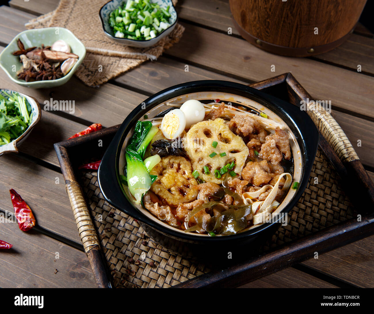 Cheese lotus ribs, chicken nuggets, casserole hot Stock Photo - Alamy