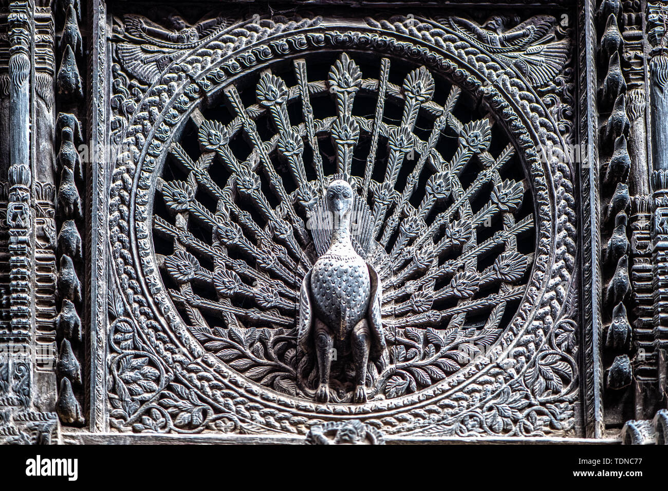 Peacock window in Badgang, Nepal Stock Photo - Alamy