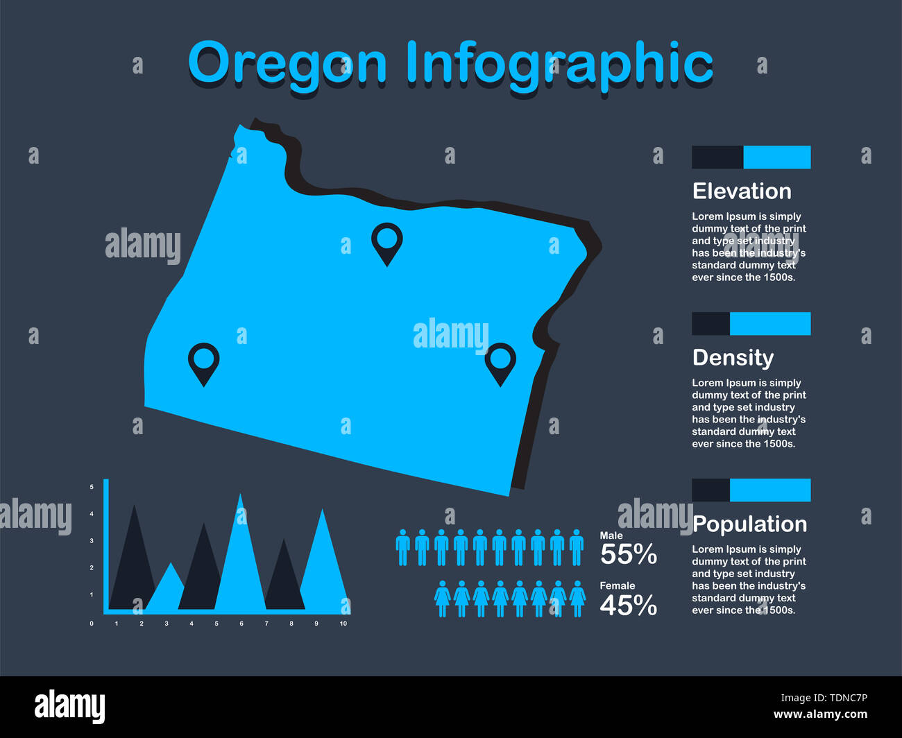 Oregon State (USA) Map with Set of Infographic Elements in Blue Color ...