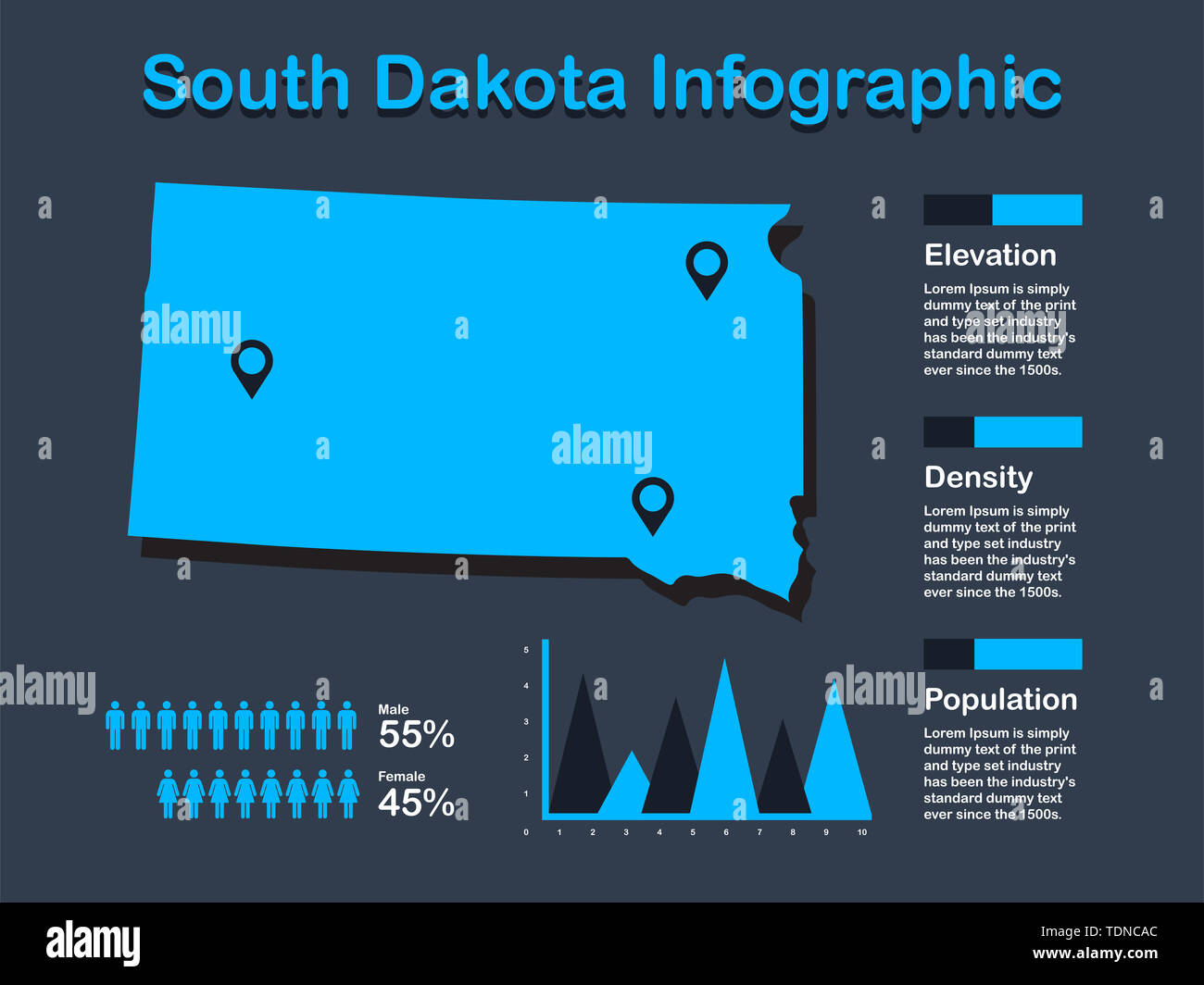 South Dakota State (USA) Map with Set of Infographic Elements in Blue ...