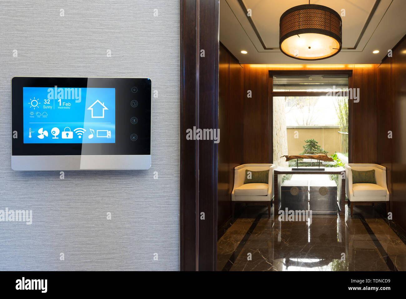 smart screen with smart home with modern living room Stock Photo - Alamy