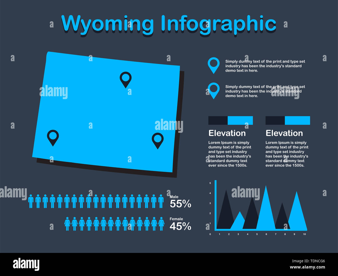 Wyoming State (USA) Map with Set of Infographic Elements in Blue Color ...