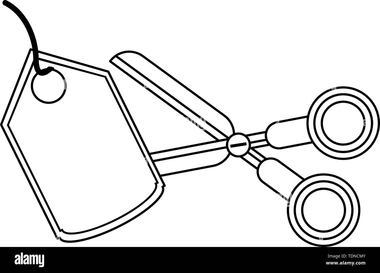 Scissor cutting shopping label isolated in black and white Stock Vector ...