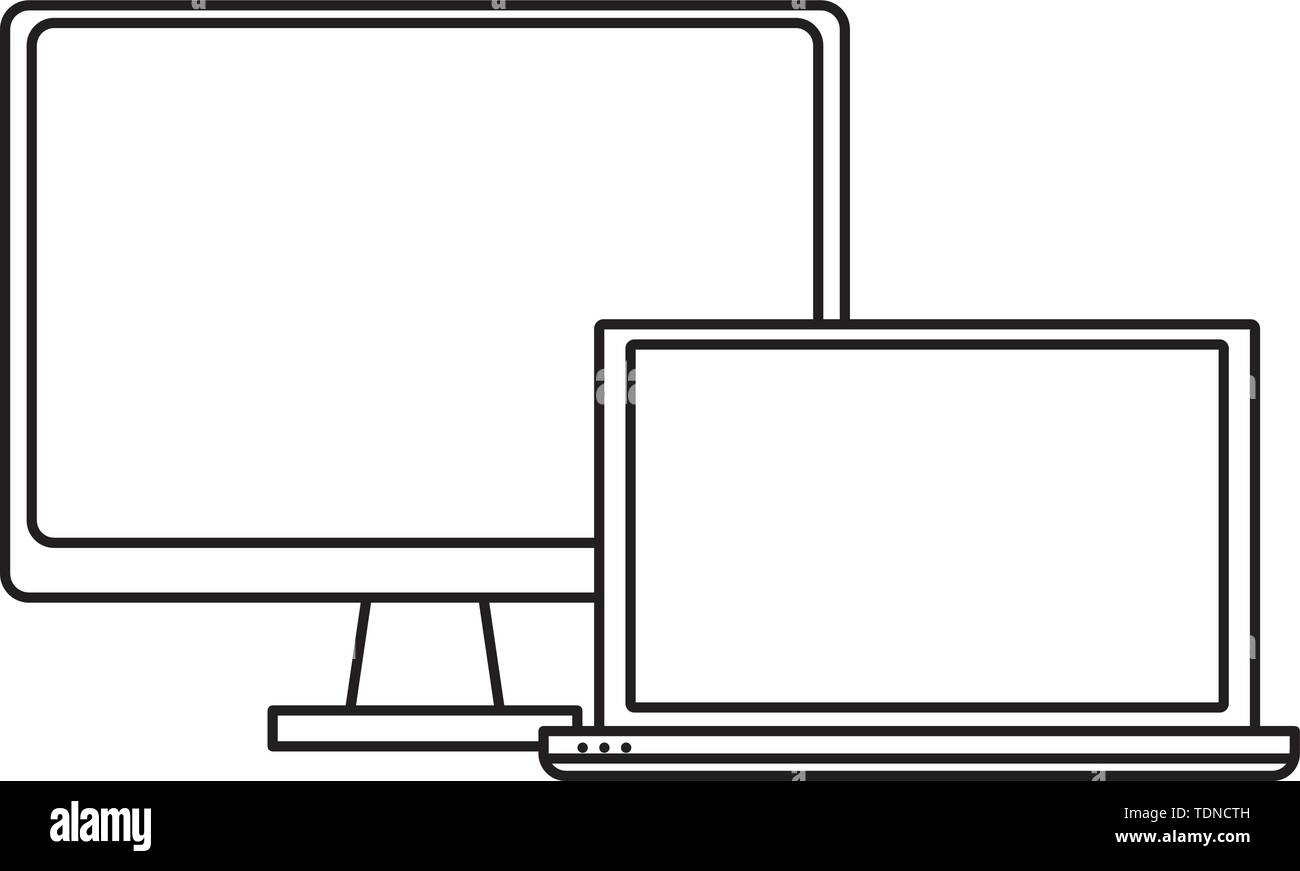 computer screen techonology icon cartoon in black and white Stock ...