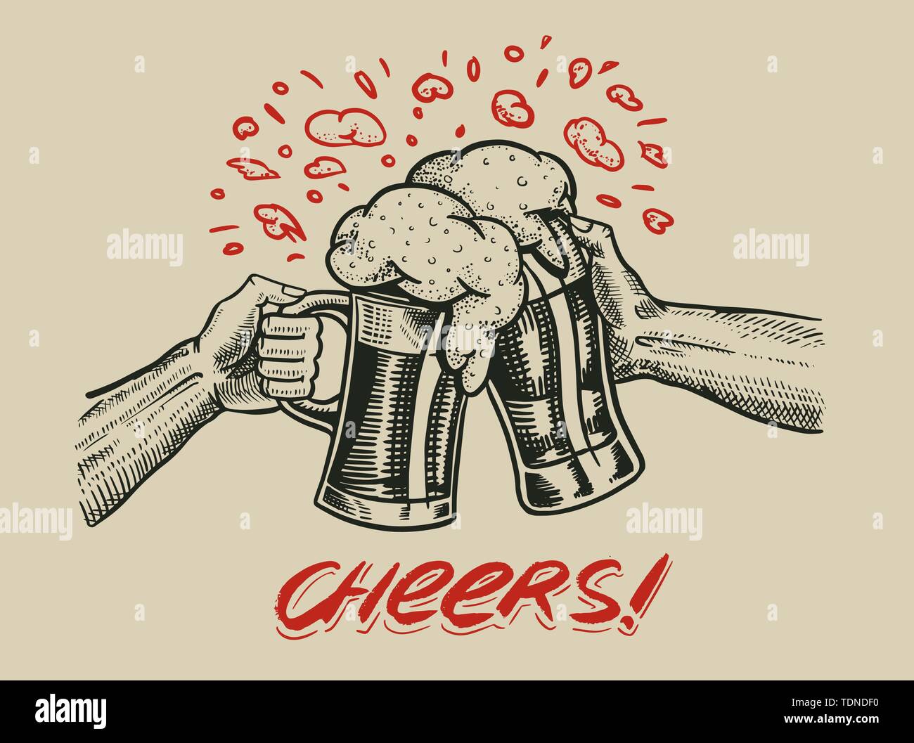 Cheers toast. Beer in hand. Vintage Alcoholic Label with calligraphic ...