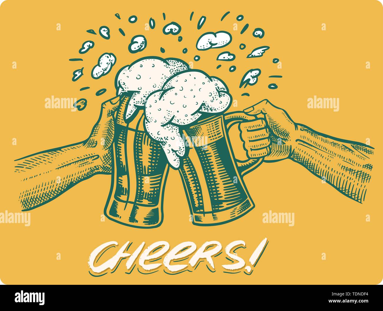 Cheers toast. Beer in hand. Vintage Alcoholic Label with calligraphic ...