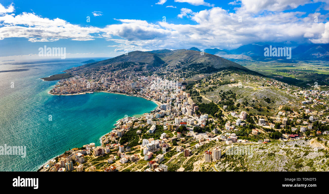 Aerial view of Saranda with Lekuresi Castle in Albania Stock Photo - Alamy