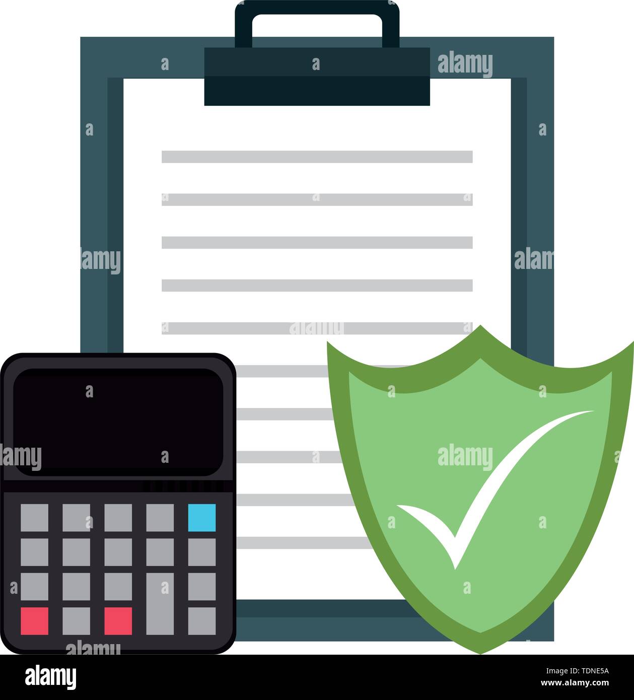 Report clipboard with calculator and shield security symbols Stock ...