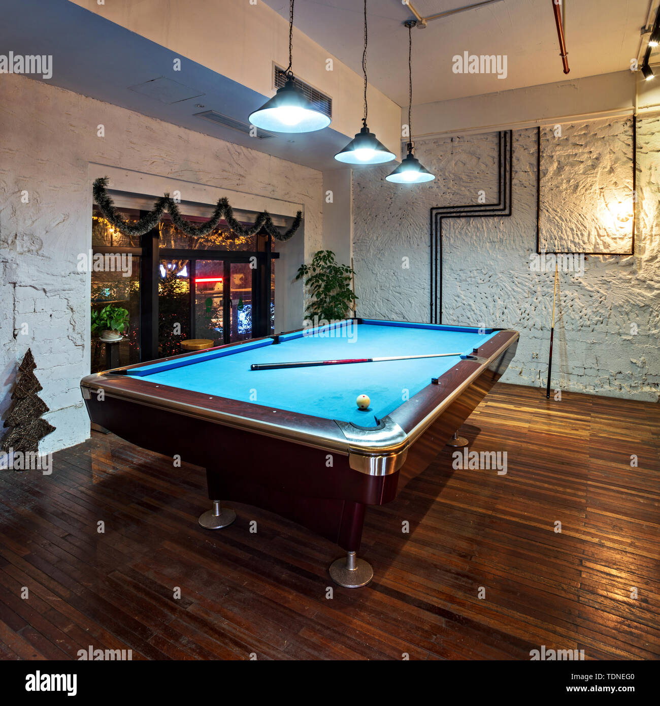 Contemporary interior, living room with a snooker table Stock Photo - Alamy