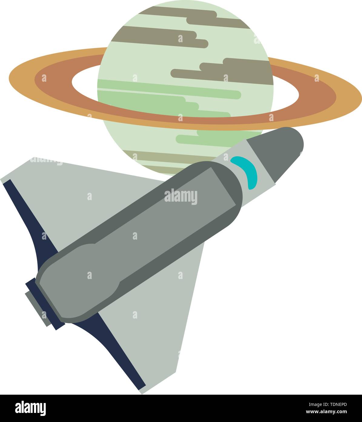 Spaceship flying arouns saturn planet cartoon isolated Stock Vector ...