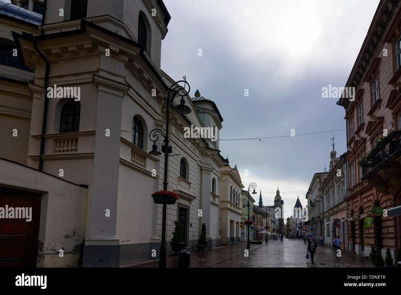 Kosice (Kaschau): street Mlynska, Lutheran Church in , , Slovakia Stock ...