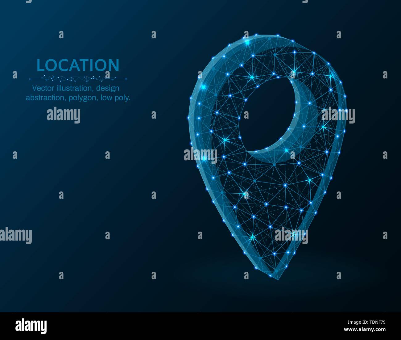 Location pin low poly graphic object, polygonal image navigation, gps icon wire frame vector ...