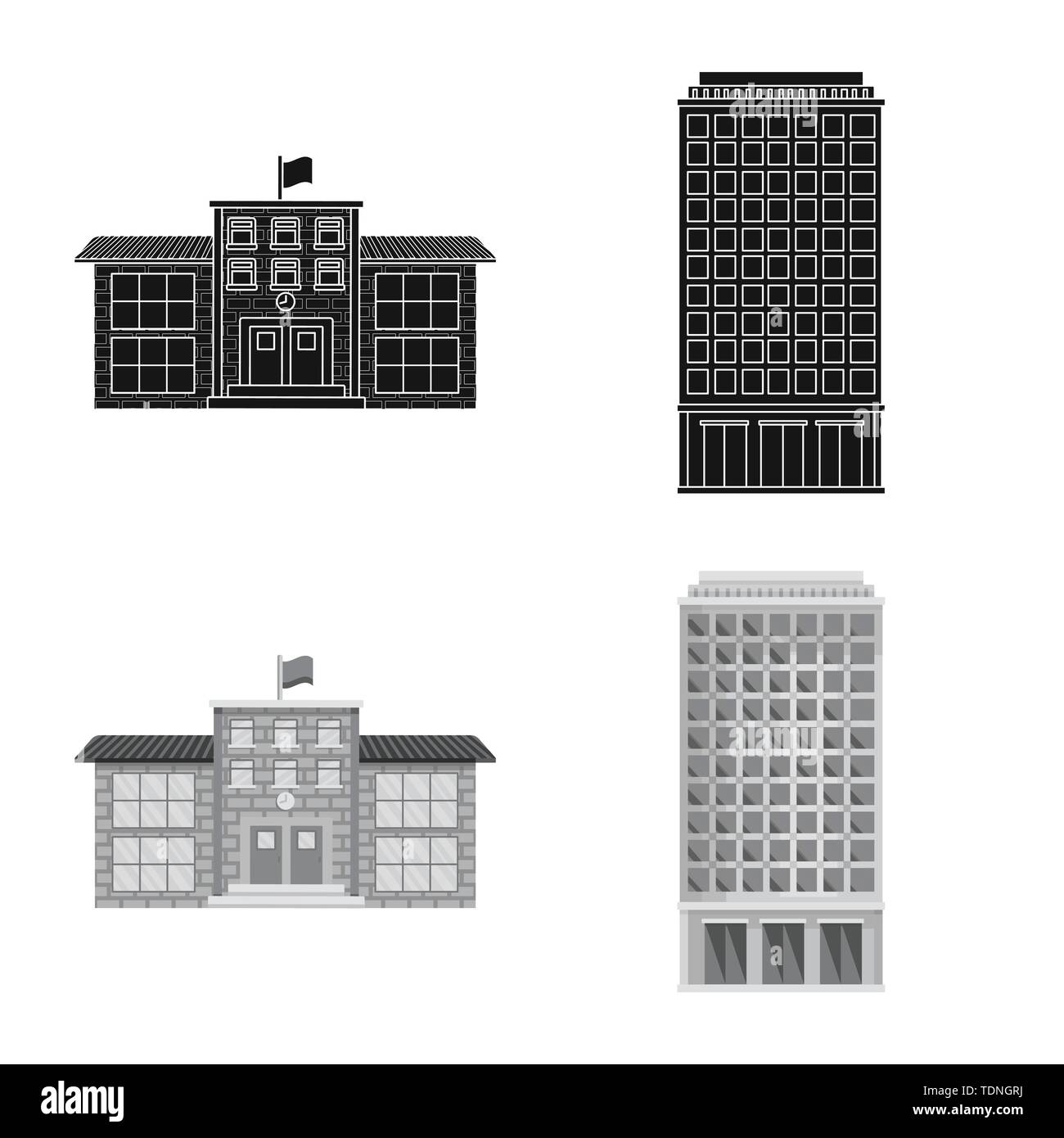 Vector illustration of municipal and center symbol. Set of municipal ...