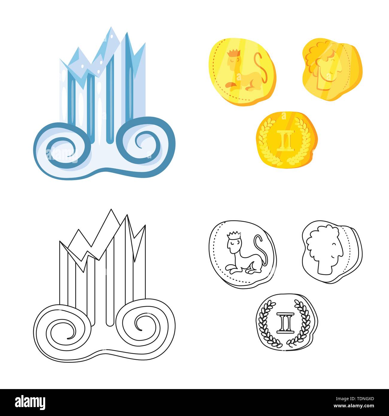 Vector illustration of story and items icon. Set of story and ...
