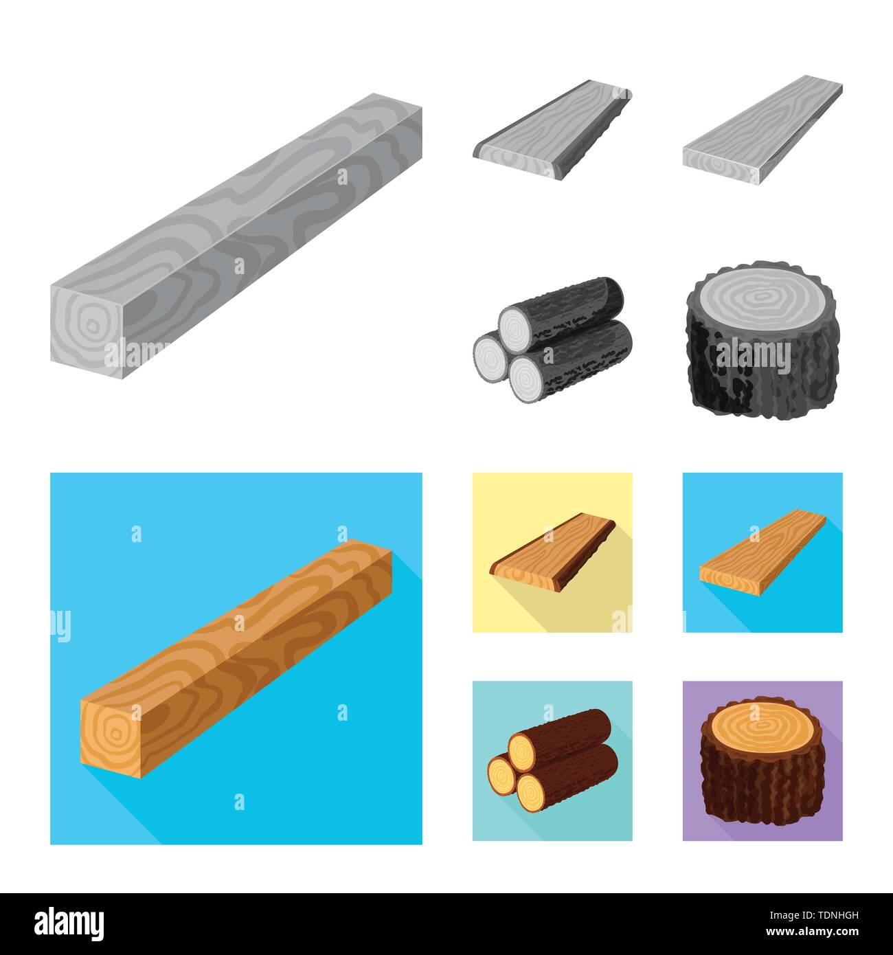 Vector illustration of tree and raw logo. Set of tree and construction ...