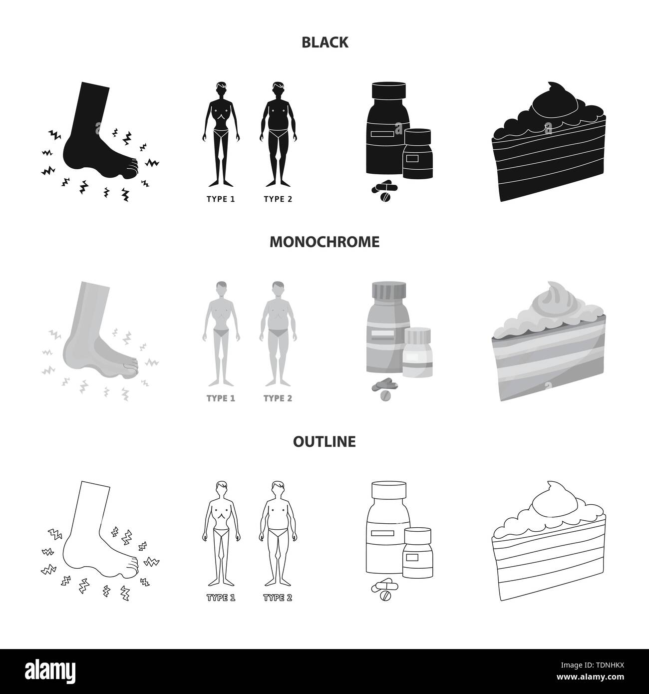 Vector illustration of diet and treatment icon. Set of diet and ...