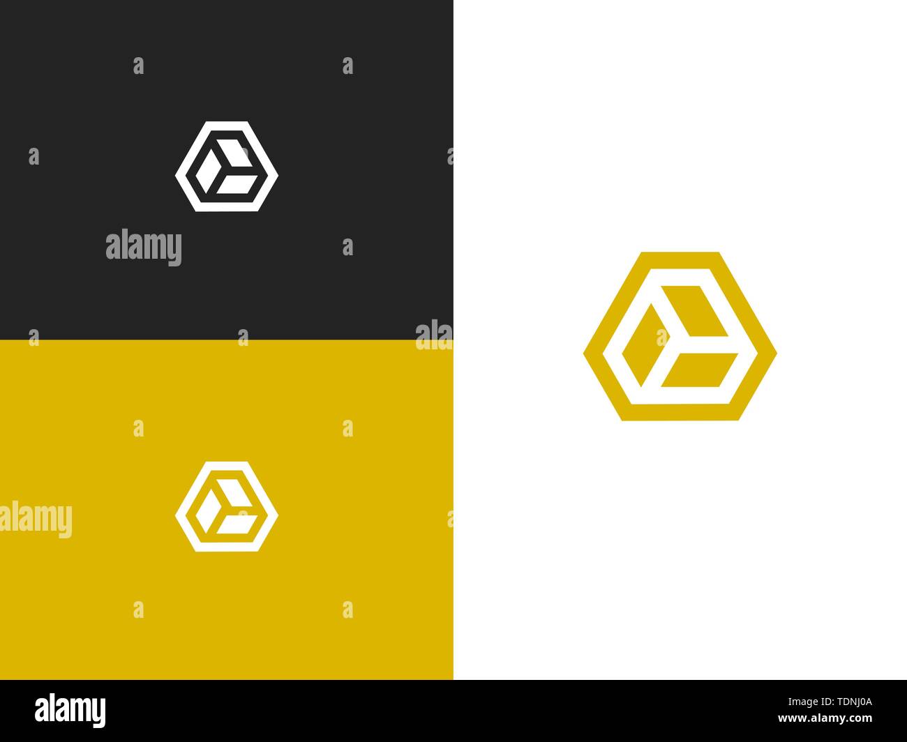 Minimalistic hexagonal geometric logo. Isometric cube construction ...