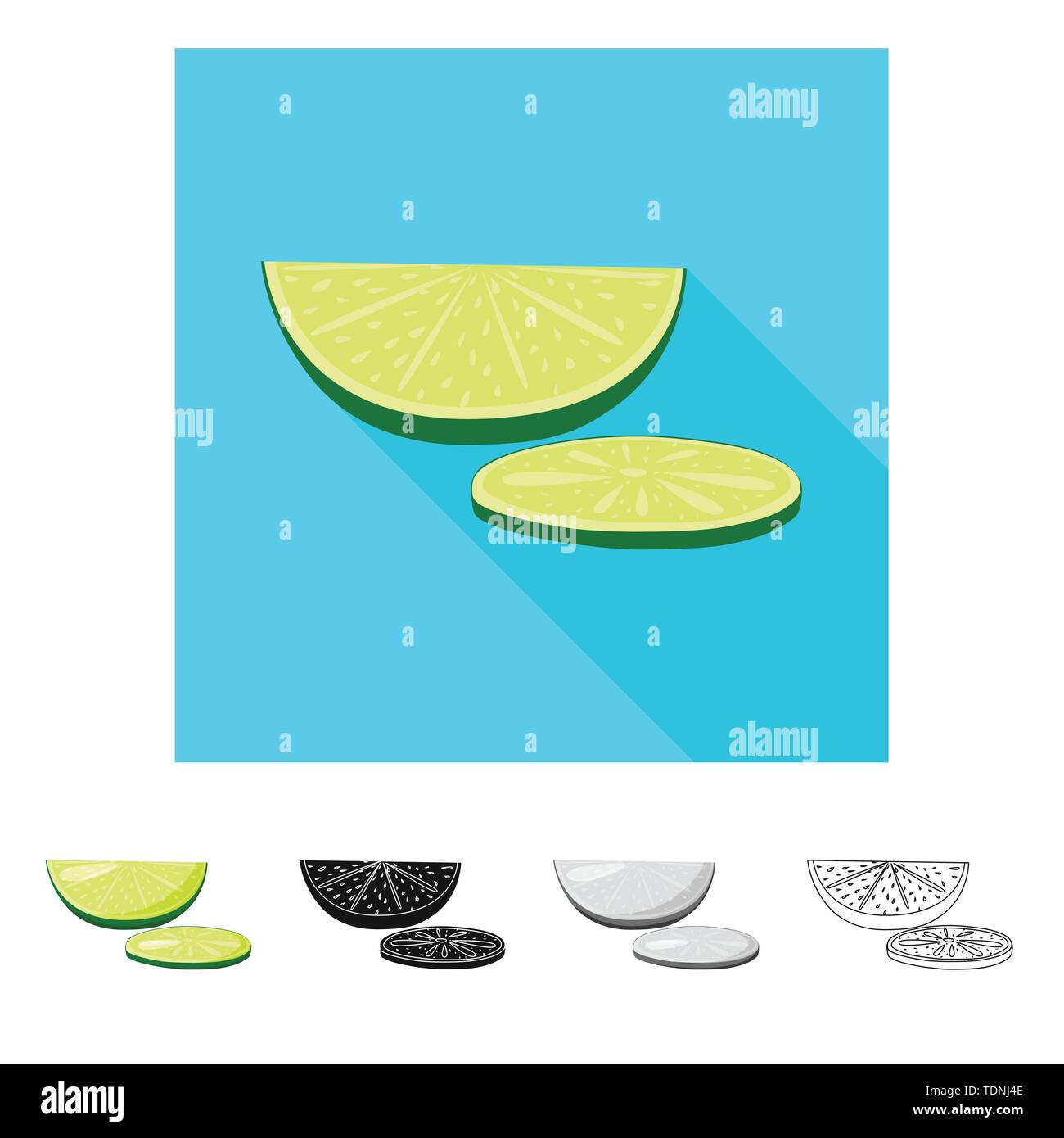 Vector illustration of lime and green sign. Set of lime and slice ...