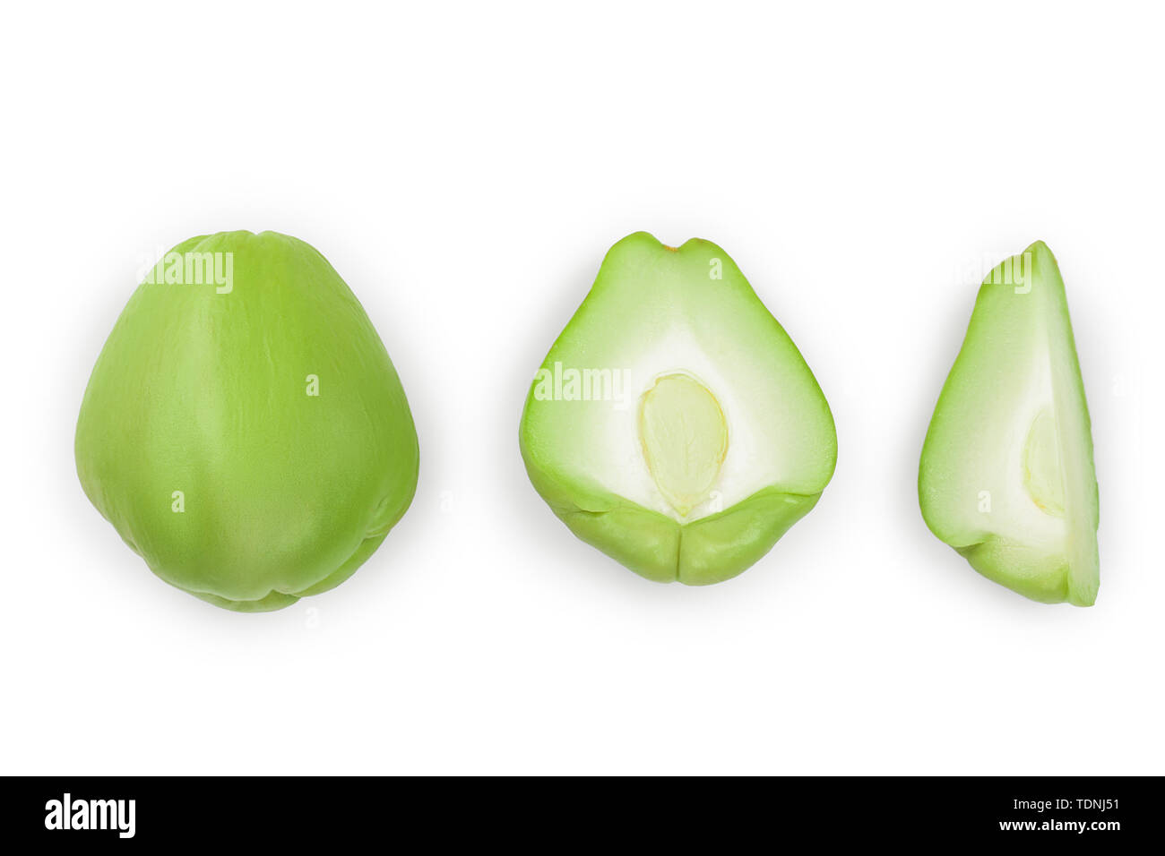 fresh Chayote vegetable isolated on white background. Top view. Flat ...