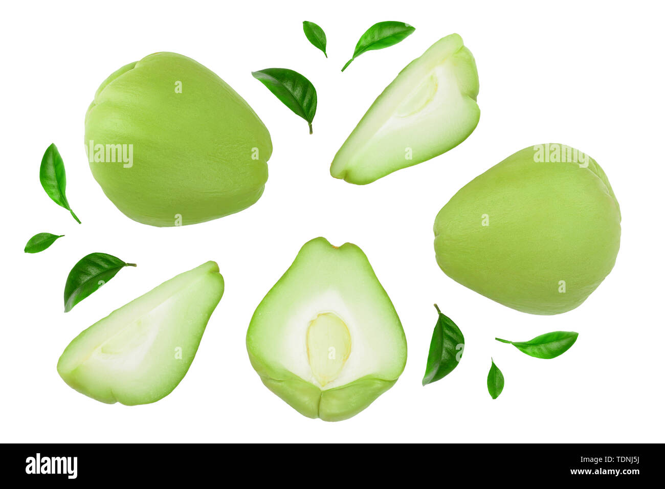 fresh Chayote vegetable isolated on white background. Top view. Flat ...