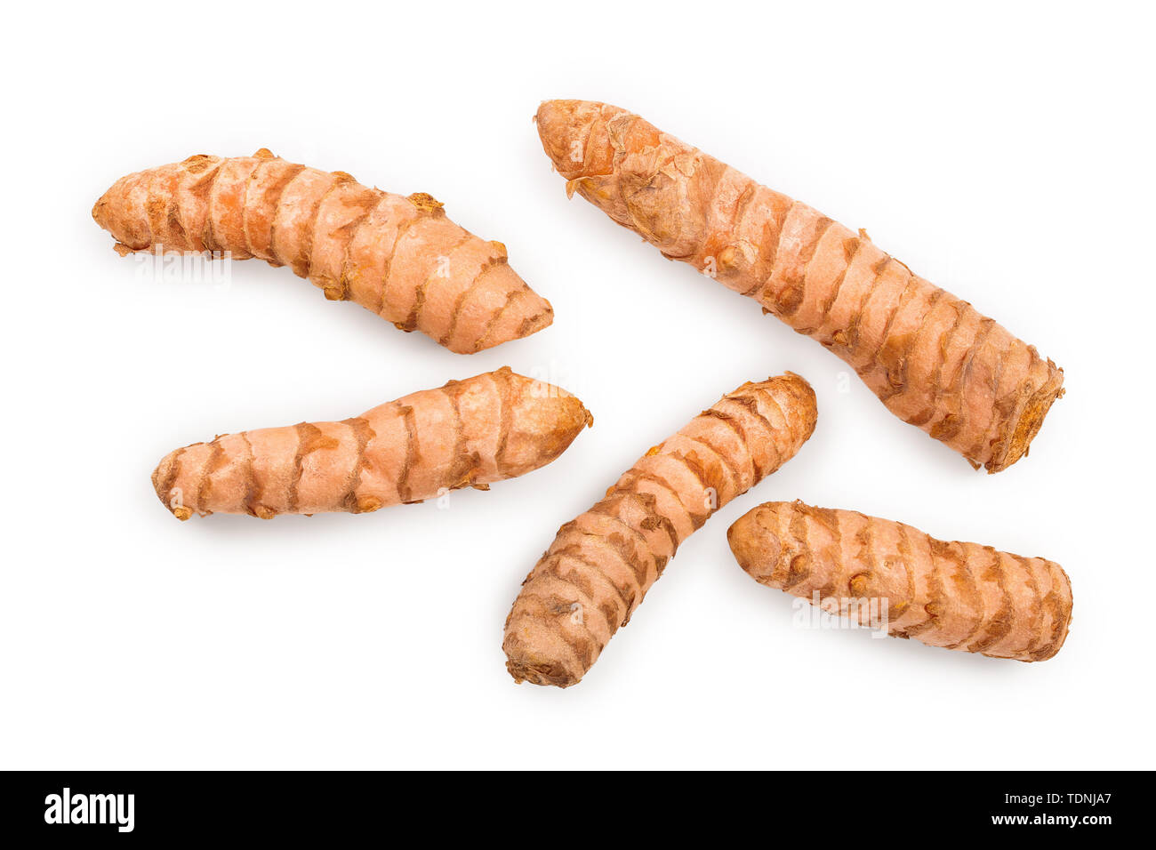 Turmeric root isolated on white background. Top view. Flat lay Stock ...
