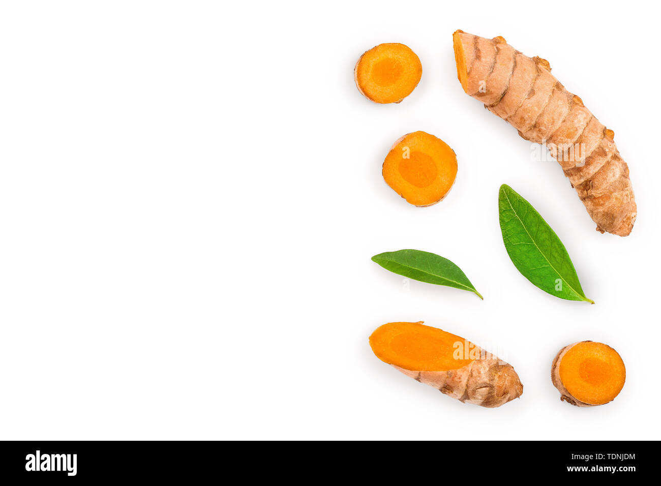 Turmeric root and slice isolated on white background with copy space ...