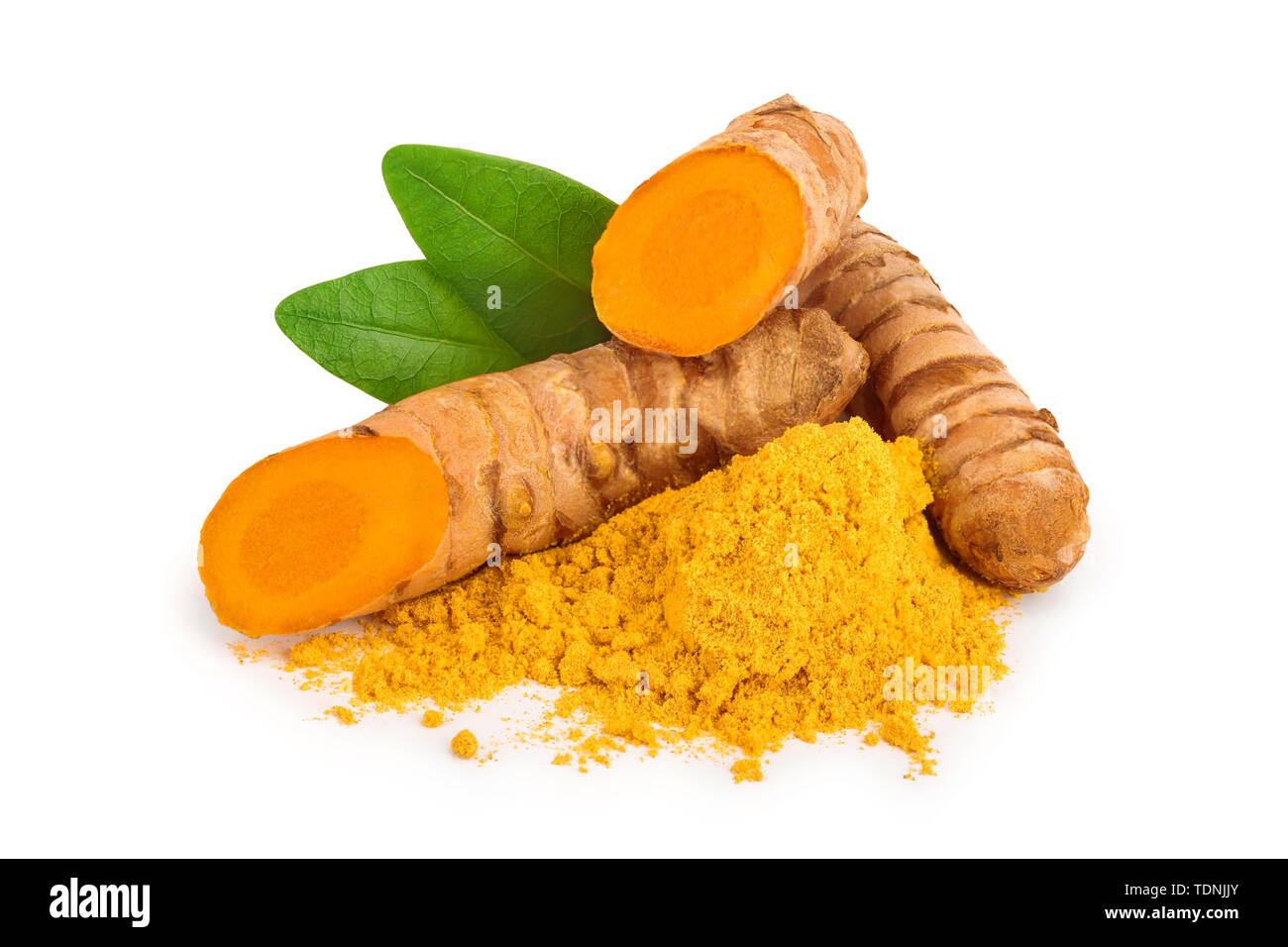 turmeric root and powder isolated on white background close up Stock ...