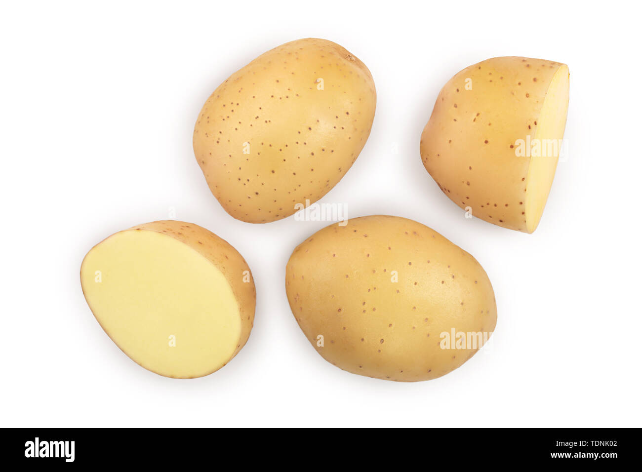 Young potato isolated on white background. Harvest new. Top view. Flat ...