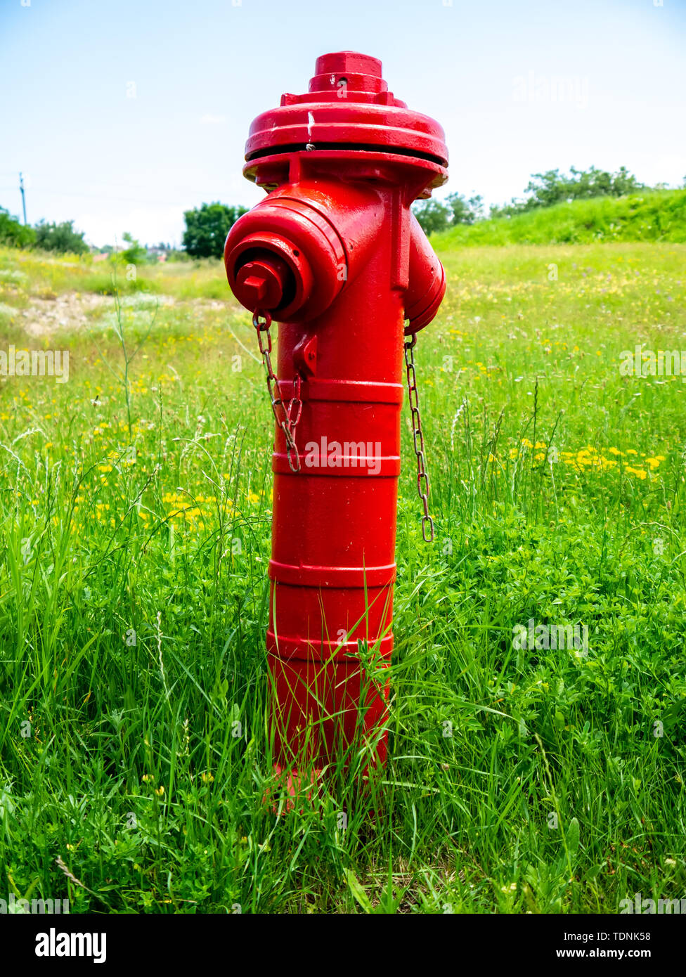 Red fire hydrant on lawn hi-res stock photography and images - Alamy