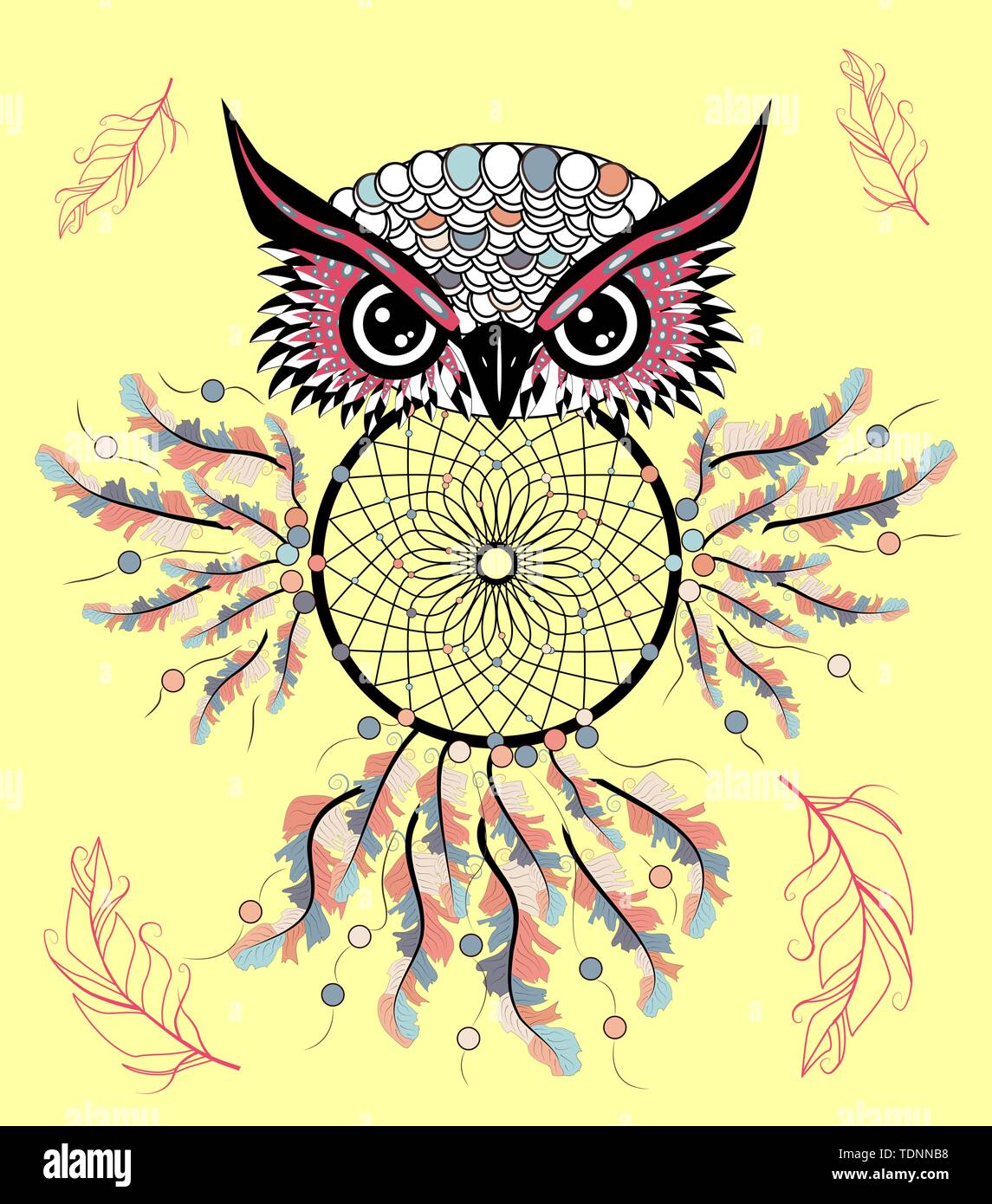 Traditional tattoo owl hold dream catcher symbol Stock Vector Image ...