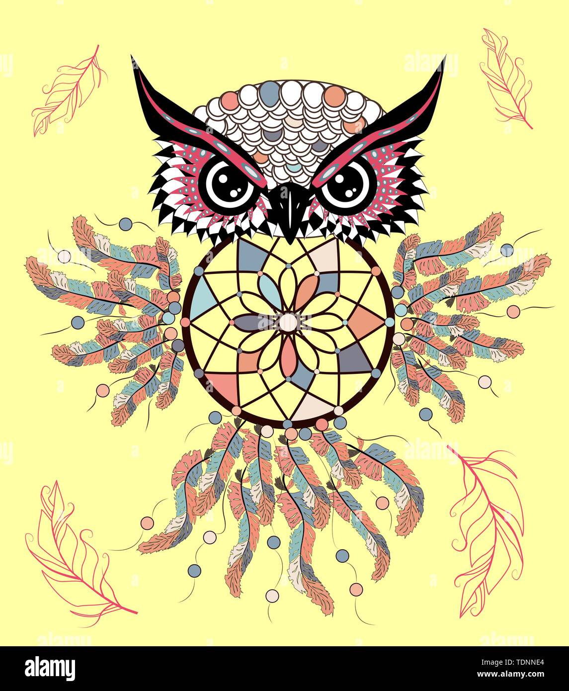 Traditional tattoo owl hold dream catcher symbol Stock Vector Image ...
