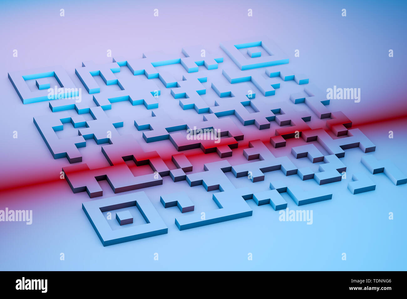 3d illustration abstract 2d code with red light Stock Photo - Alamy