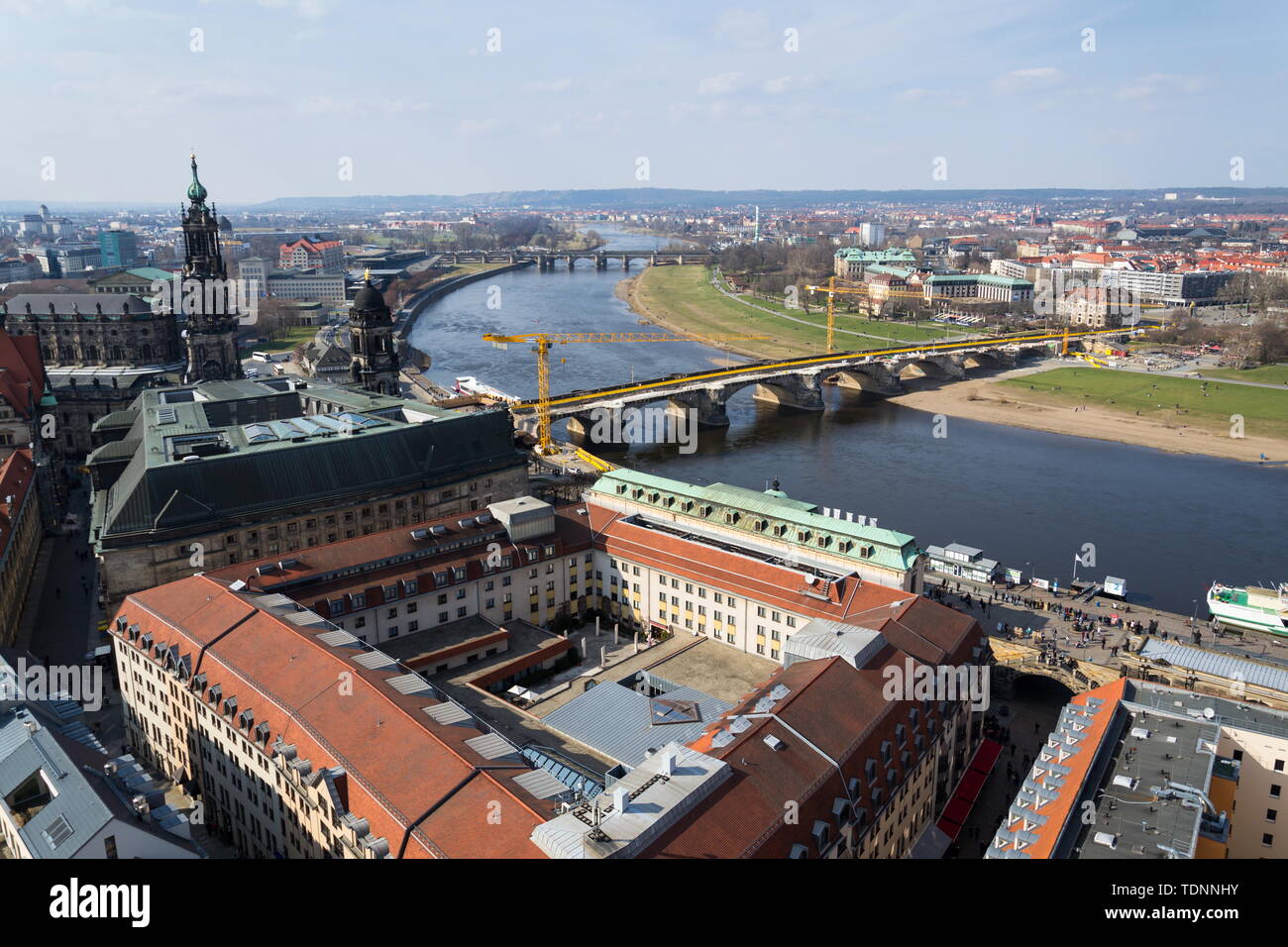 Aerial view of Dresden cathedral of the Holy Trinity with Augustus ...