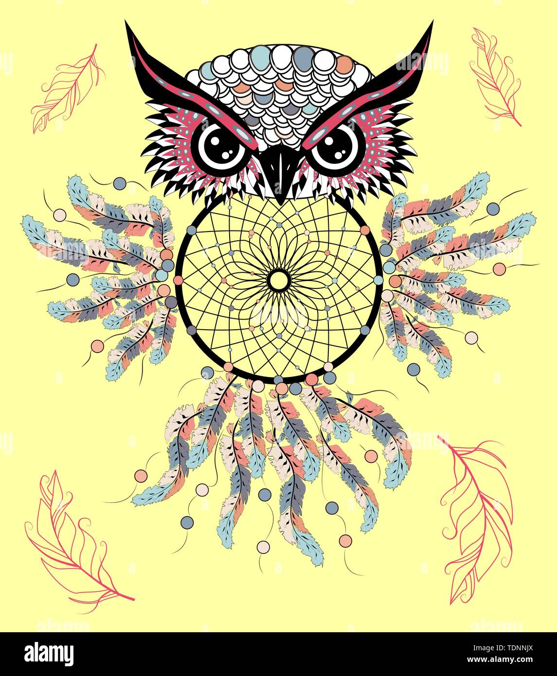 Traditional tattoo owl hold dream catcher symbol Stock Vector Image ...