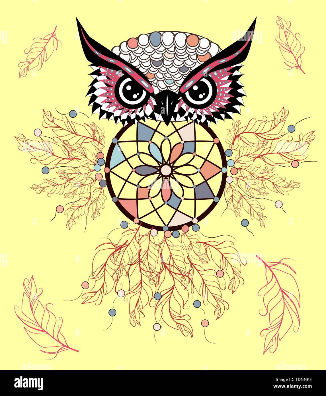 Traditional tattoo owl hold dream catcher symbol Stock Vector Image ...