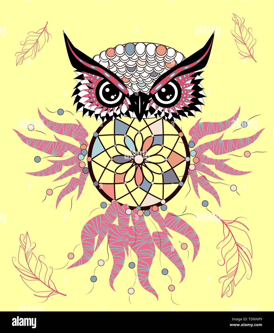 Traditional tattoo owl hold dream catcher symbol Stock Vector Image ...