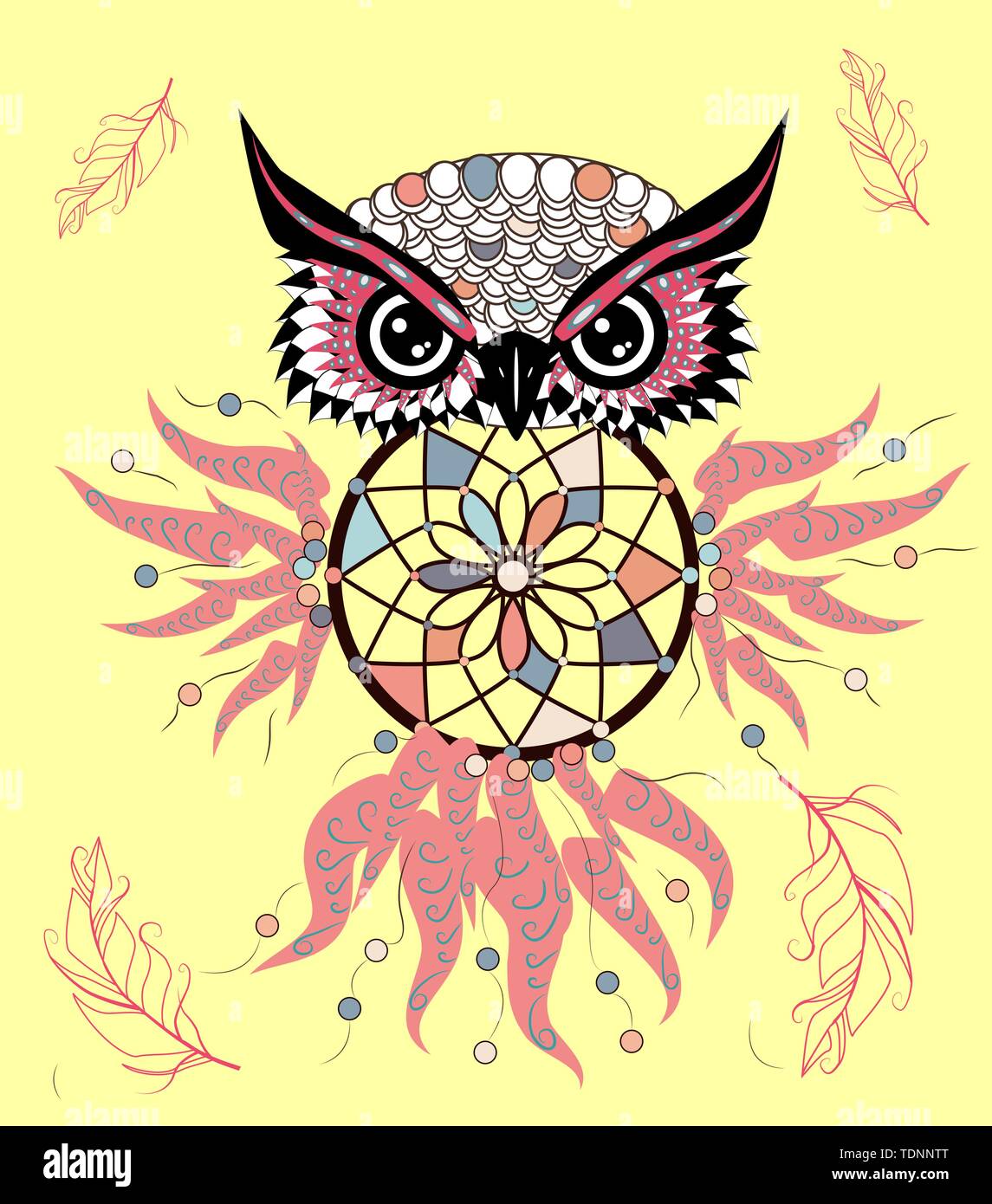 Traditional tattoo owl hold dream catcher symbol Stock Vector Image ...