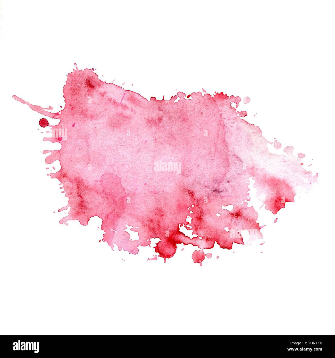 Watercolor stain of red with splashes and stains. An isolated scarlet ...