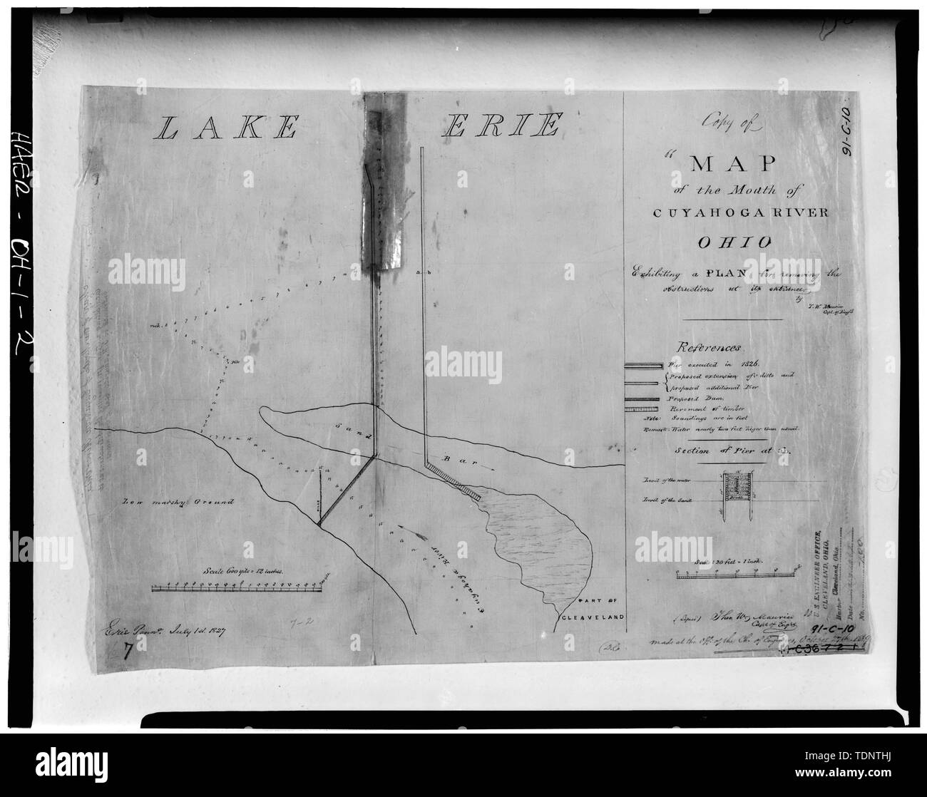 Photocopy of 1827 map of mouth of Cuyahoga River from Corps of ...