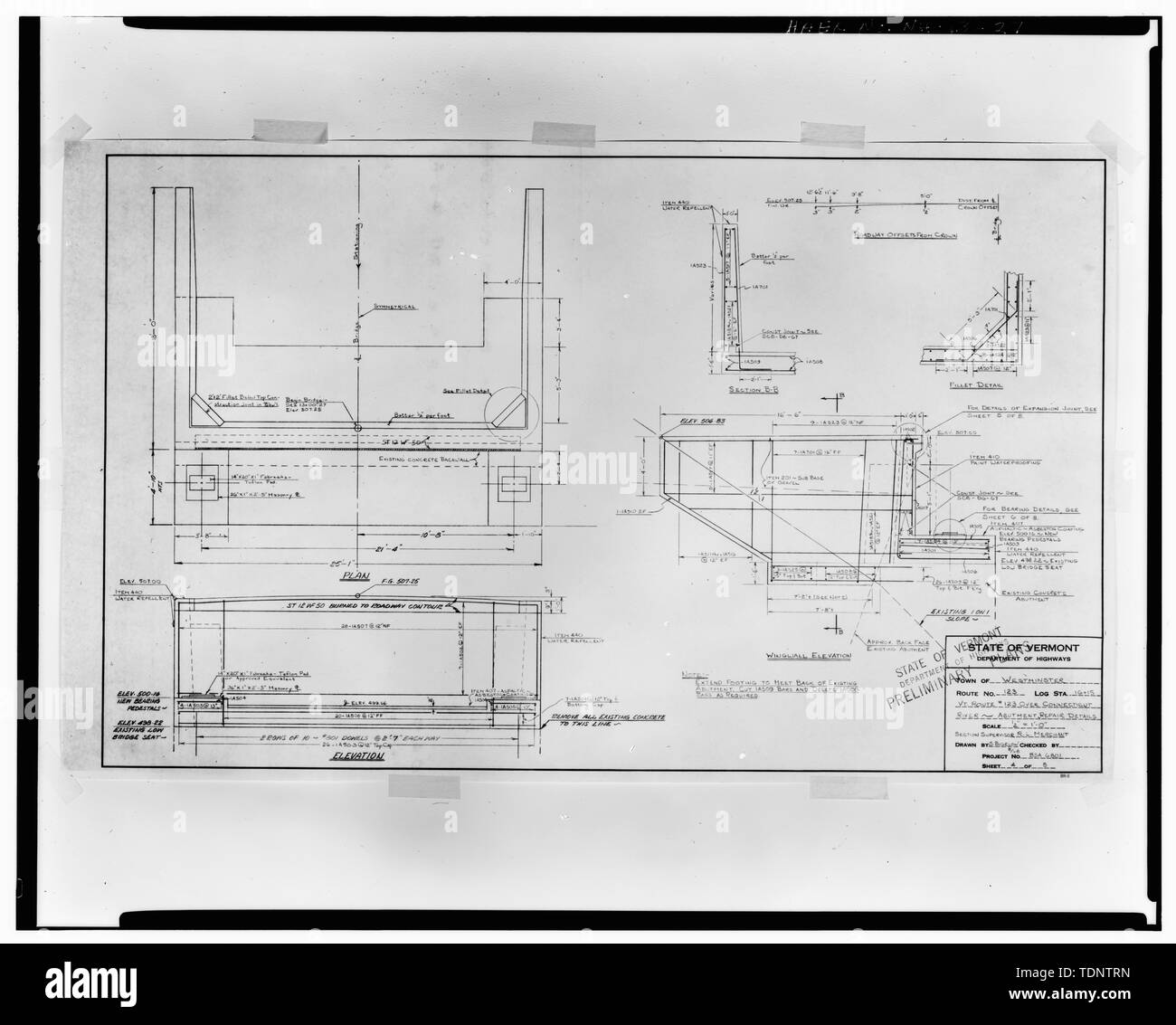 Photocopy of 1968 repair drawing for 'VT. Route -123 over Conn. River ...