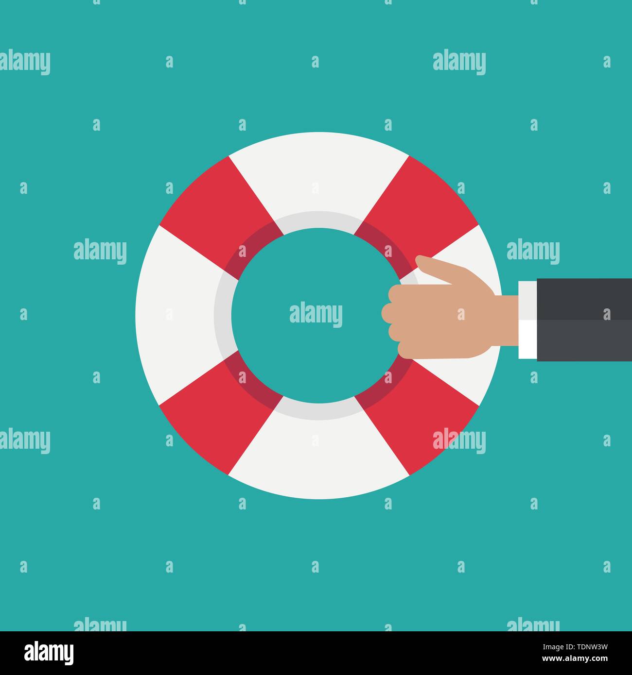 Hand holding a lifebuoy on bue background. Help, support, survival or ...