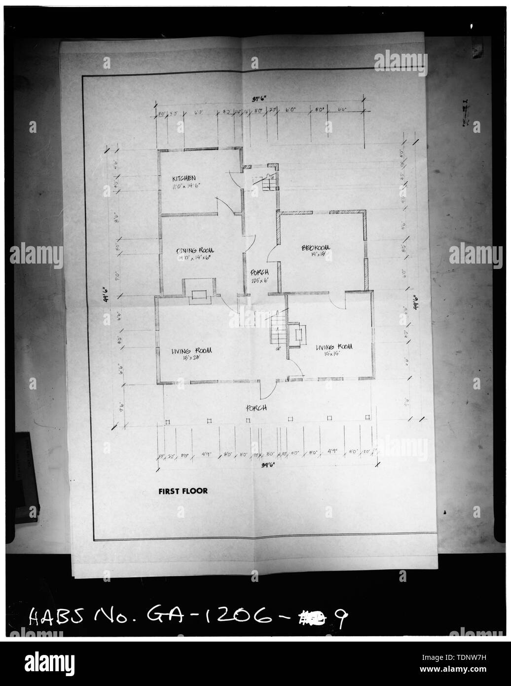 Photocopy of January 1982 drawing of first floor plan, drawn for ...