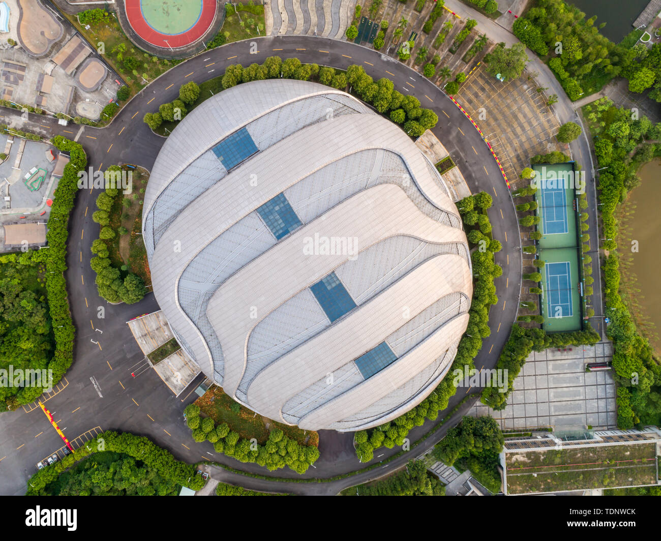 Aerial shot at Sports Center Stadium, Guangzhou University City ...
