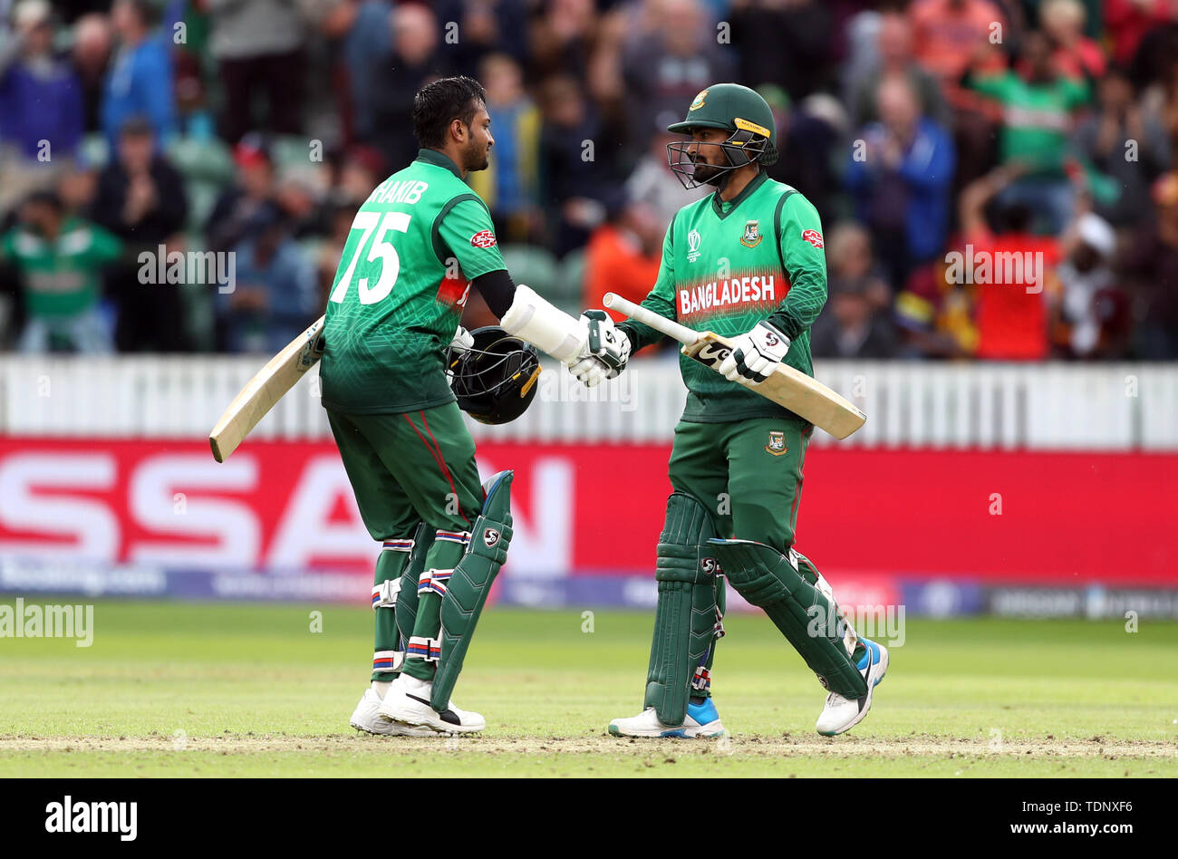 Bangladesh's Shakib Al Hasan (left) and Liton Das celebrate winning the ...