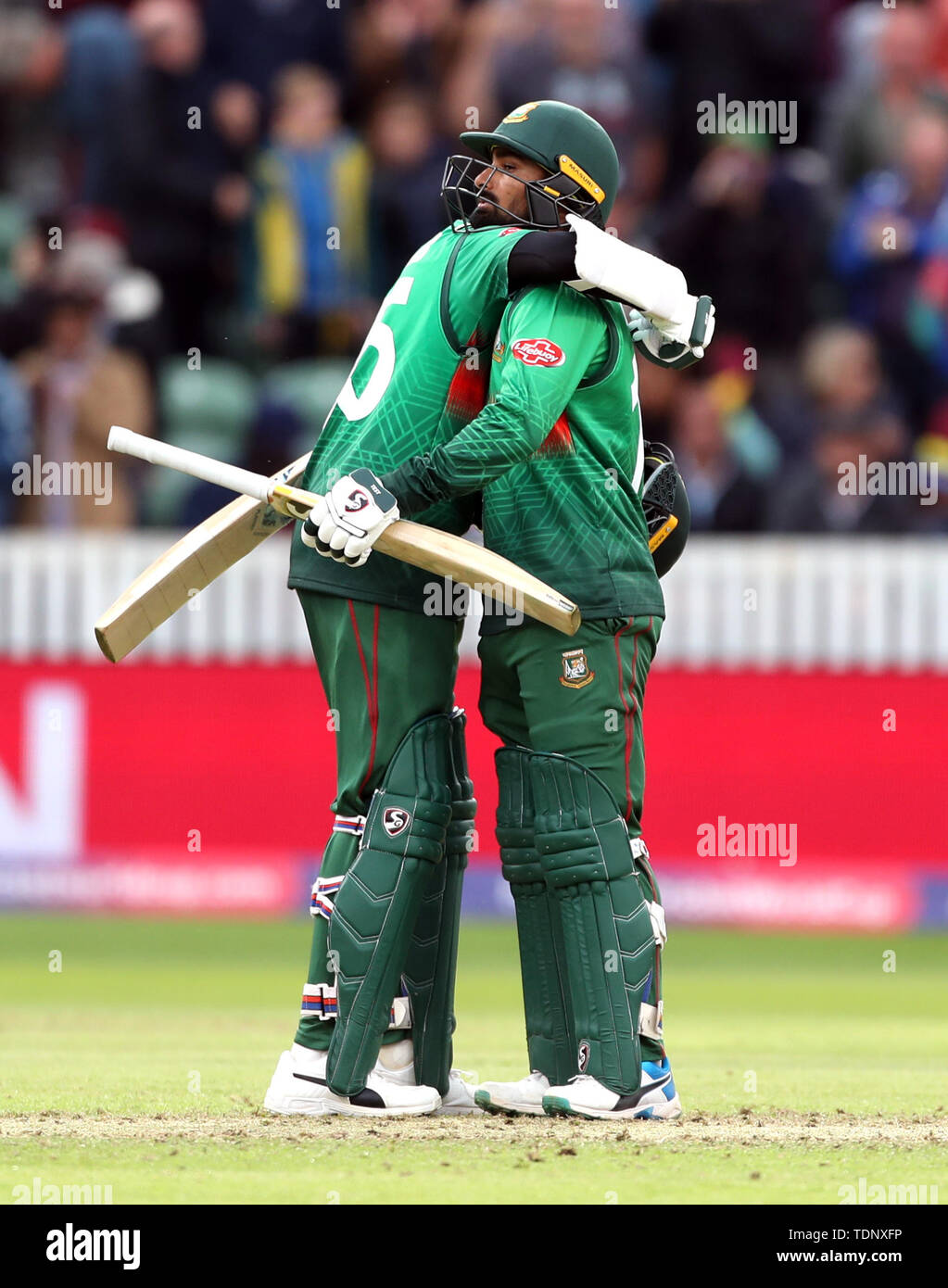 Bangladesh's Shakib Al Hasan (left) and Liton Das celebrate winning the ...