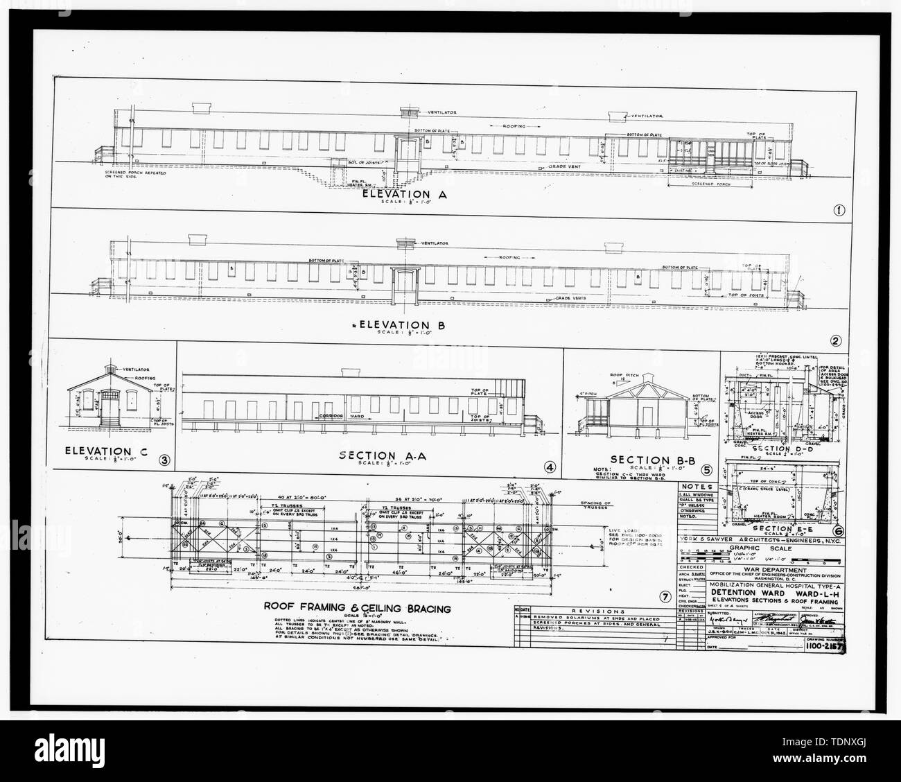 Photocopy of a 1942 architectural drawing titled- 'Detention Ward, WARD ...
