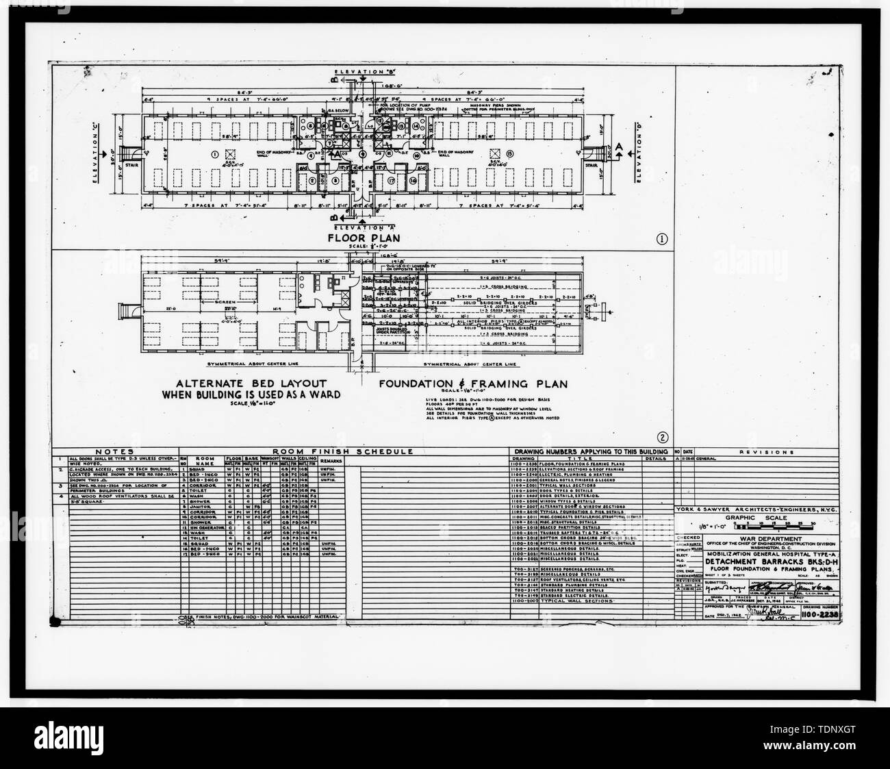 Photocopy of a 1942 architectural drawing titled- Detachment Barracks ...