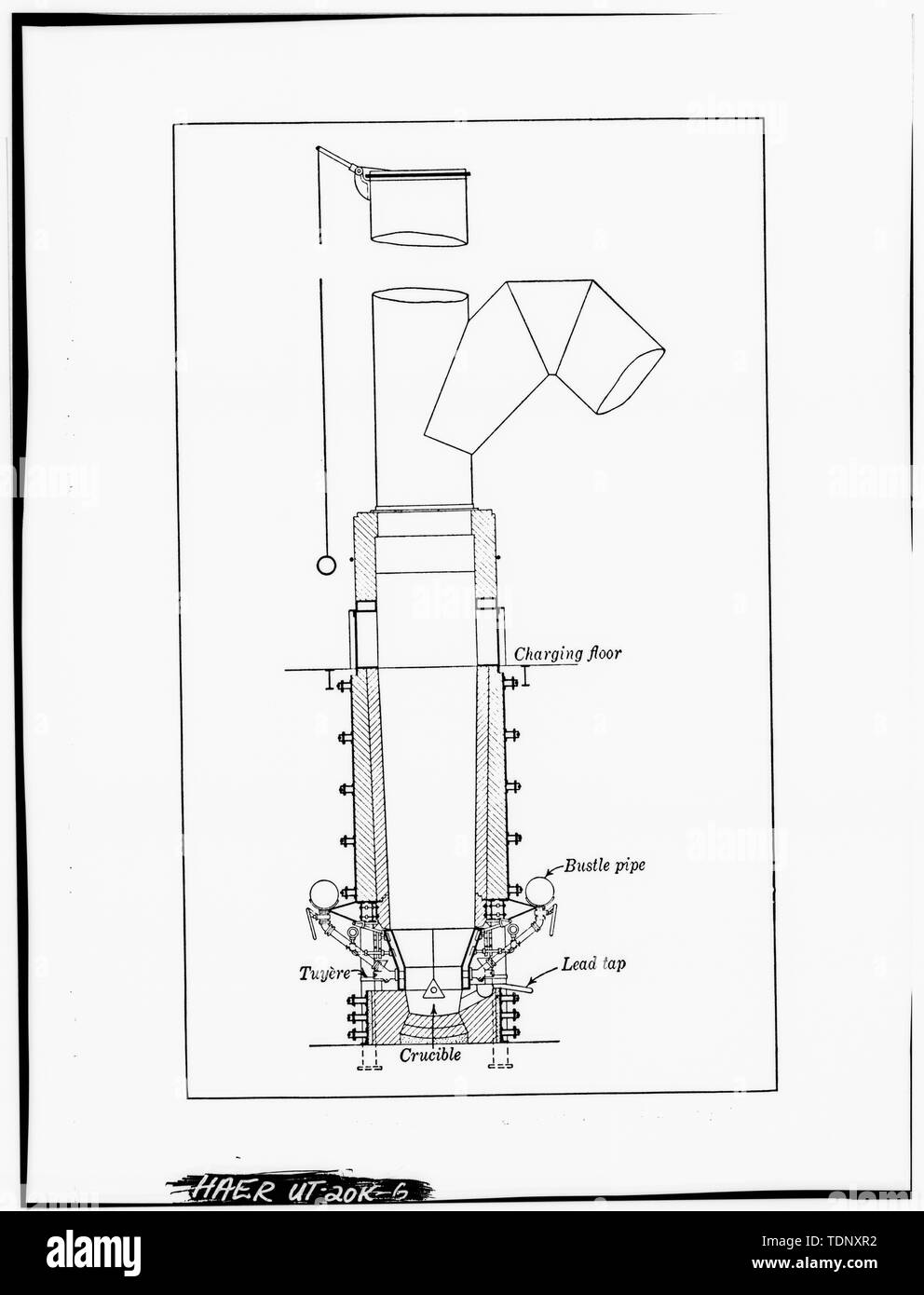 Photocopy of a drawing of the lead blast furnace from J.L. Bray, The ...